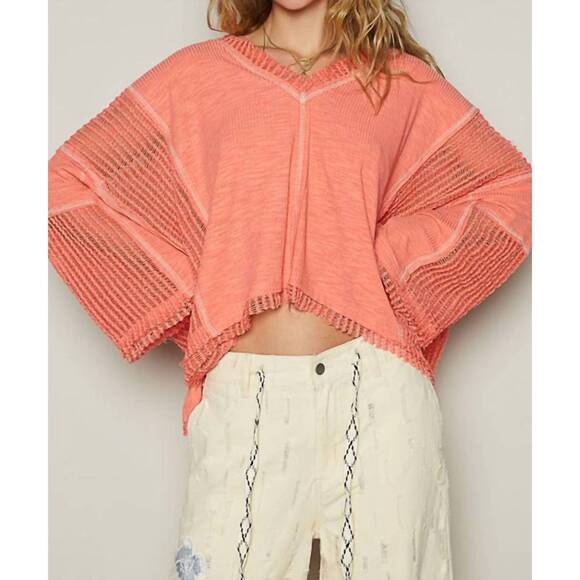 POL | Tops | New Pol Allen Rib Contrast Top In Neon Peach | Poshmark